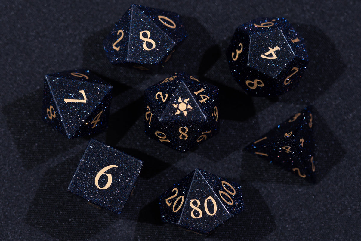 Blue Sandstone Gemstone Dice Set Sun Style