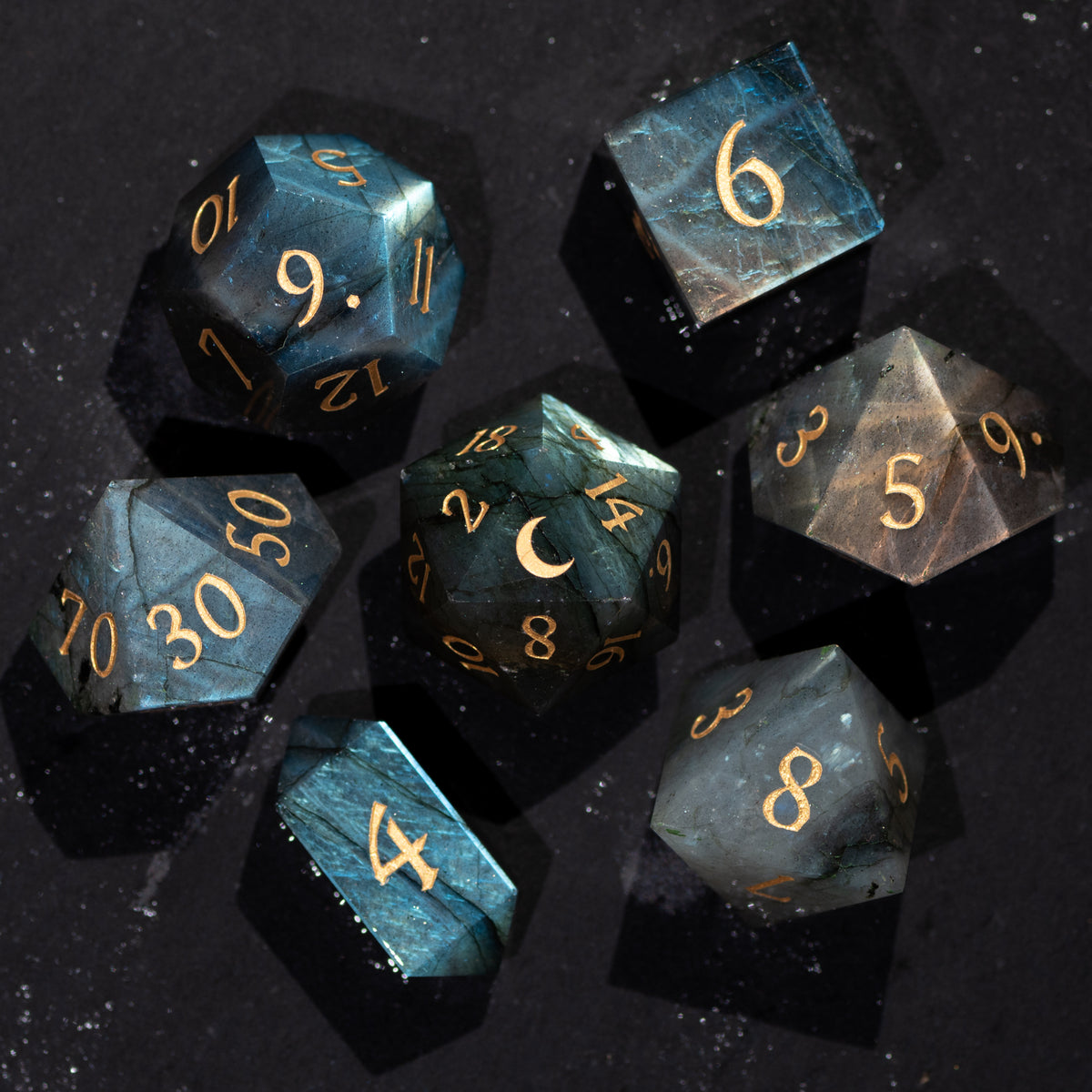 Premium Labradorite Gemstone Dice Set Moon Style